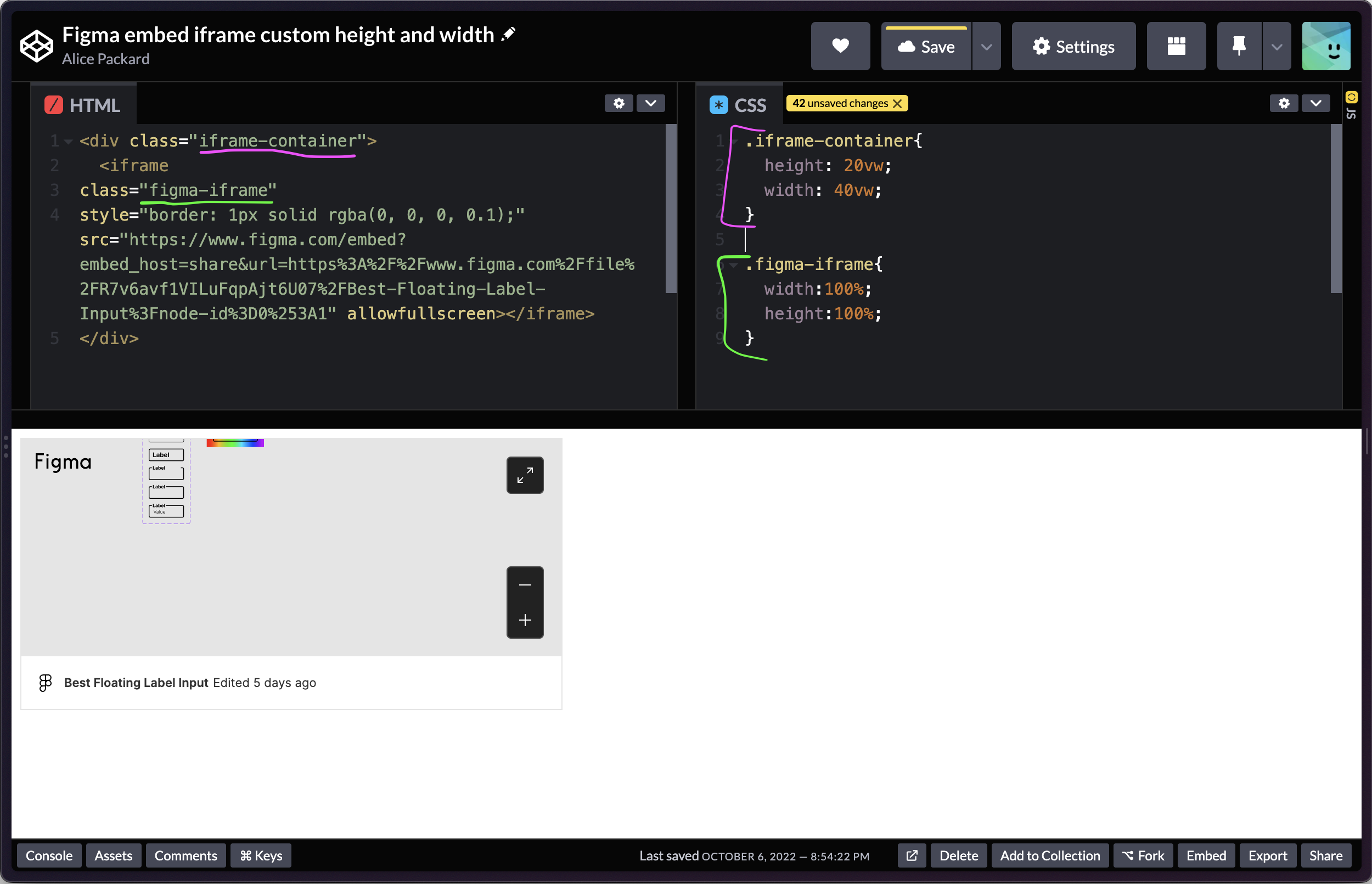How to customize the size of Figma embed iframes